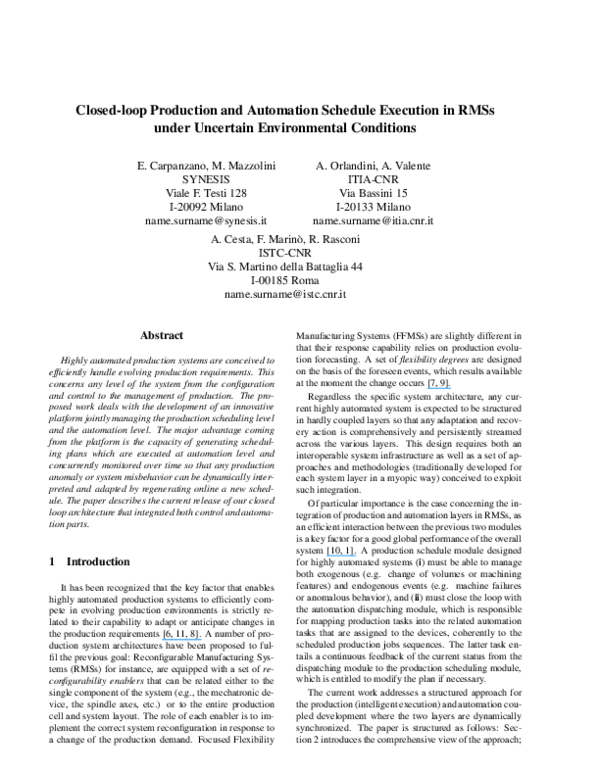 (PDF) Closed-loop production and automation scheduling in RMSs
