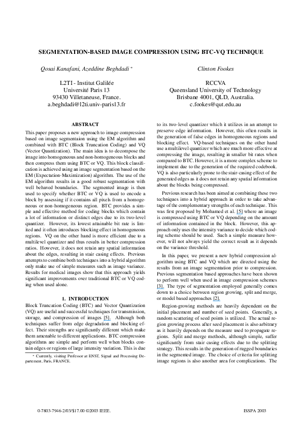 (PDF) Segmentation-based image compression using BTC-VQ technique
