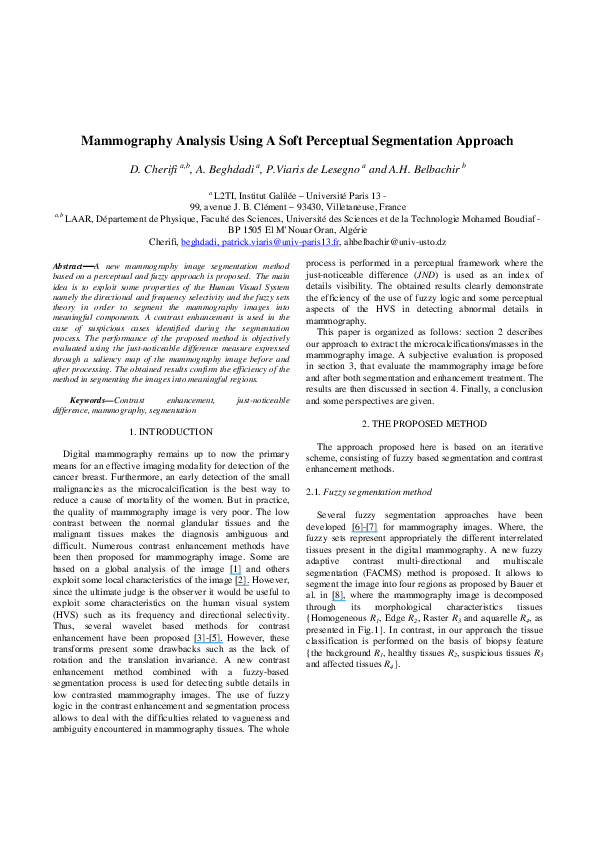 (PDF) Mammography analysis using a soft perceptual segmentation approach