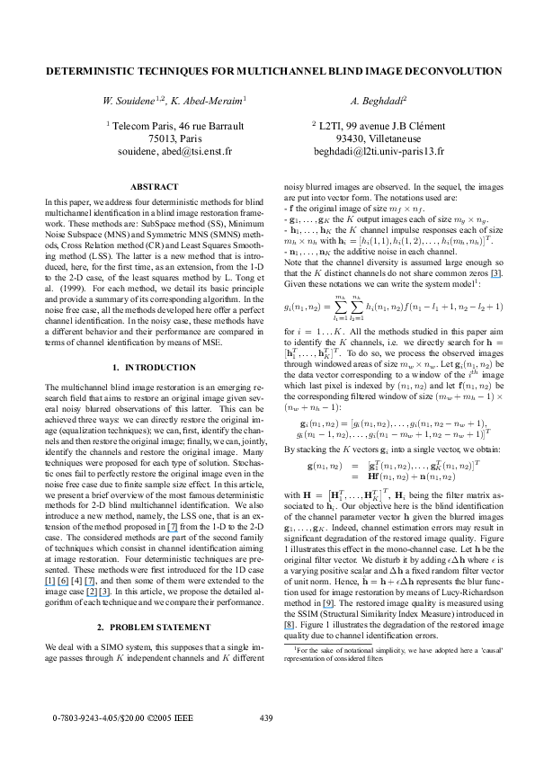 (PDF) Deterministic techniques for multichannel blind image deconvolution