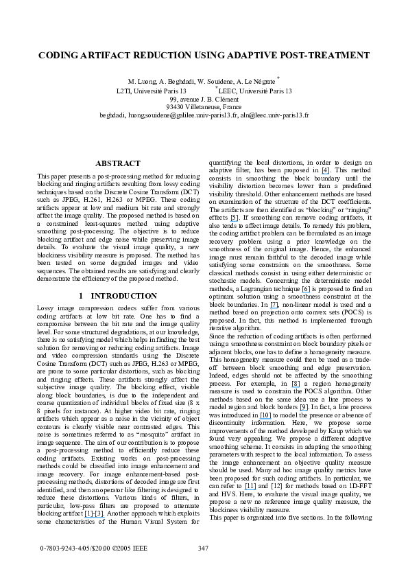 (PDF) Coding artifact reduction using adaptive post-treatment