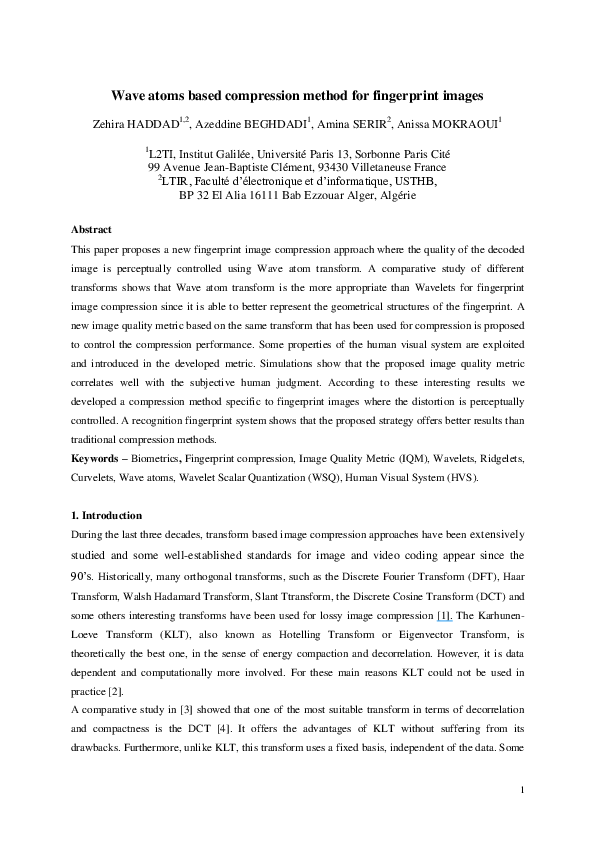 (PDF) Wave atoms based compression method for fingerprint images