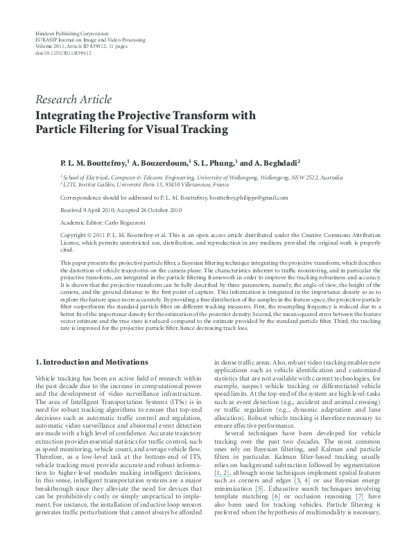 Pdf Integrating The Projective Transform With Particle Filtering For