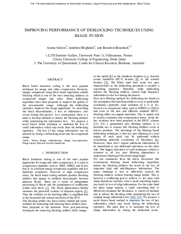 (PDF) Improving performance of deblocking techniques using image fusion