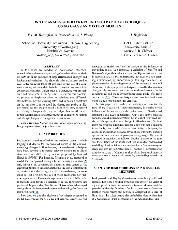 Pdf On The Analysis Of Background Subtraction Techniques Using Gaussian Mixture Models