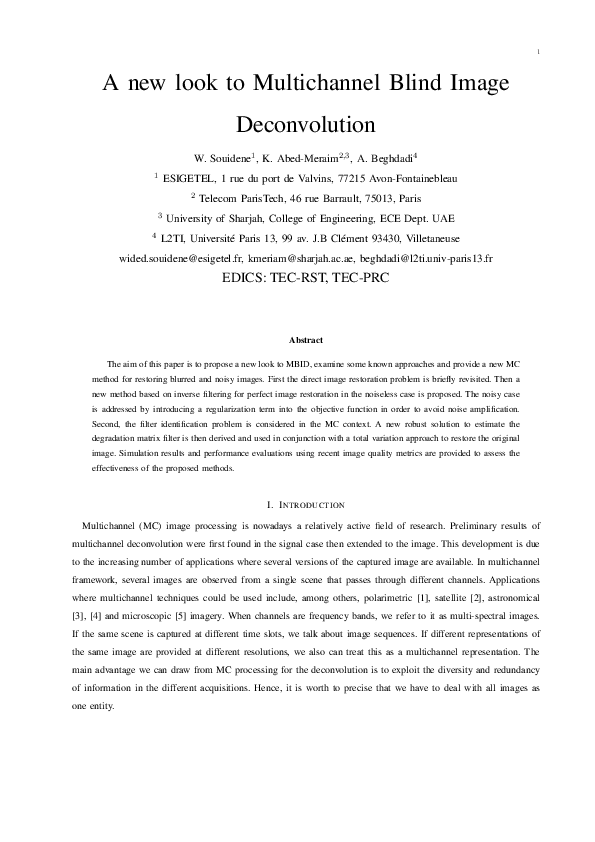 (PDF) A New Look to Multichannel Blind Image Deconvolution