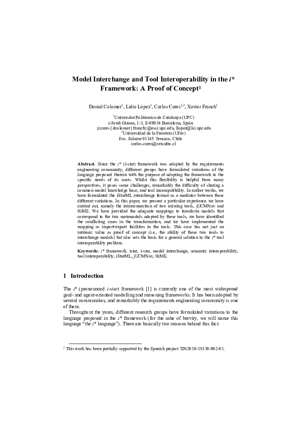 (PDF) Model Interchange and Tool Interoperability in the i* Framework ...