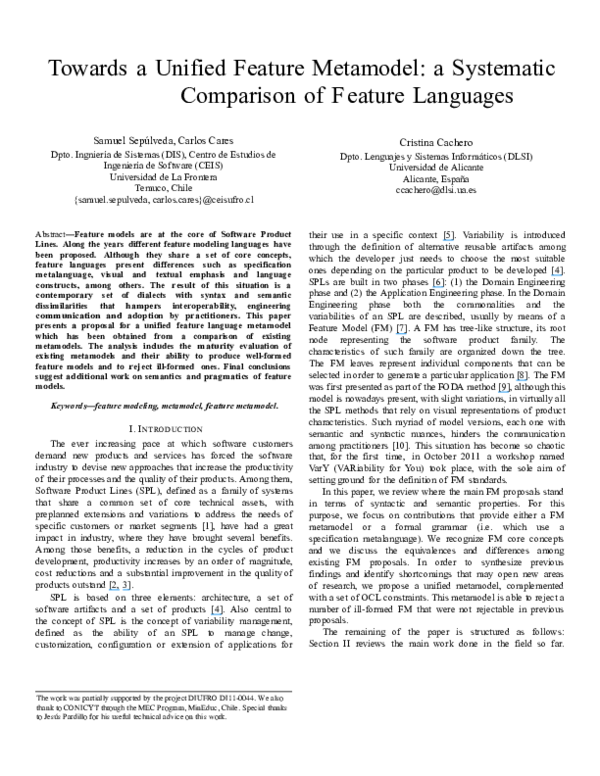 (PDF) Towards a unified feature metamodel: A systematic comparison of feature languages | carlos ...