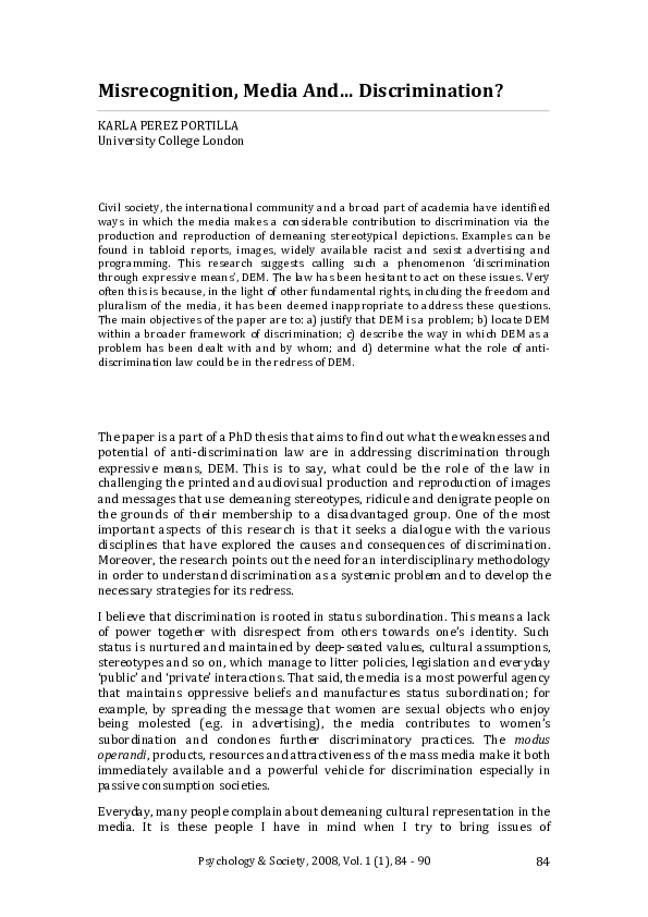 (PDF) Misrecognition, Media And… Discrimination?