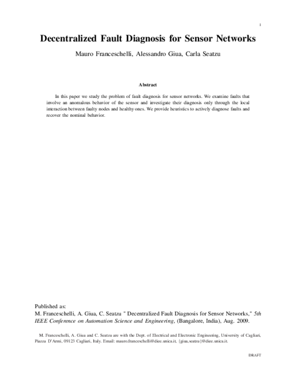 (PDF) Decentralized fault diagnosis for sensor networks