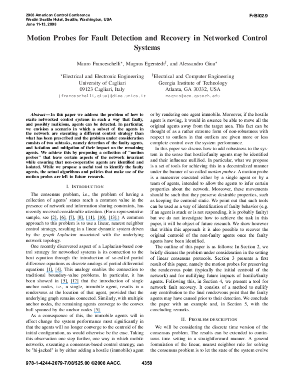 (PDF) Motion probes for fault detection and recovery in networked control systems