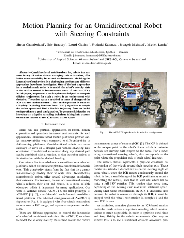 (PDF) Motion planning for an omnidirectional robot with steering constraints