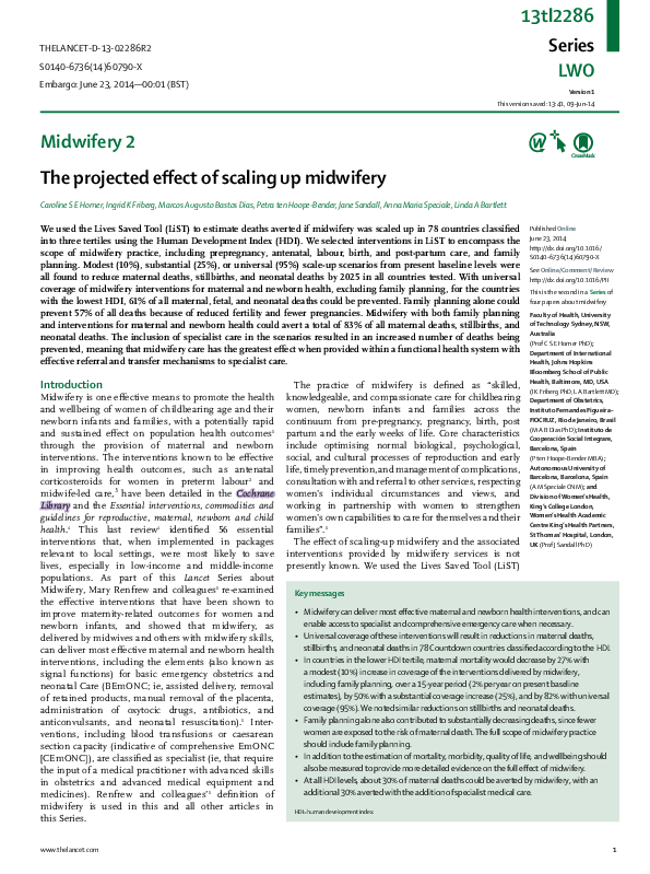 Pdf The Projected Effect Of Scaling Up Midwifery