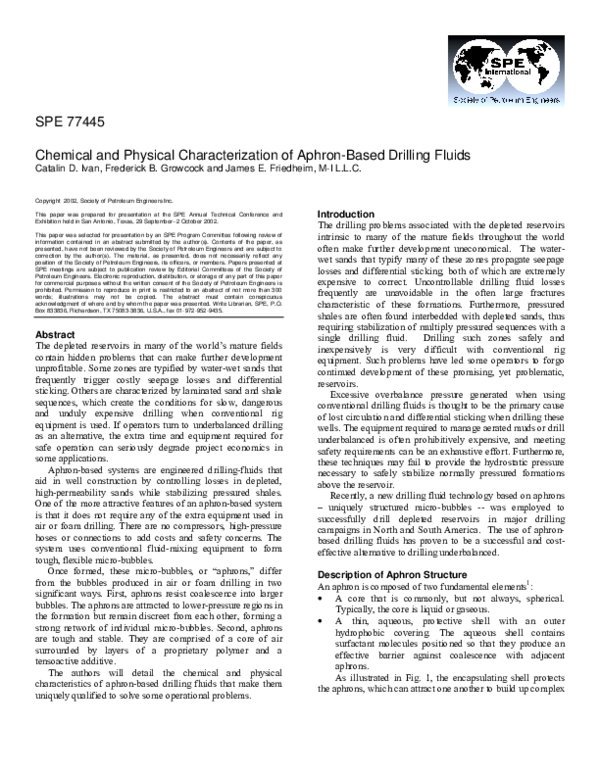 (PDF) Chemical and Physical Characterization of Aphron-Based Drilling ...