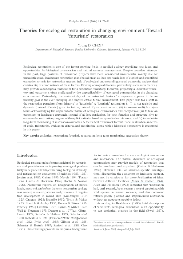(PDF) Theories for ecological restoration in changing environment ...