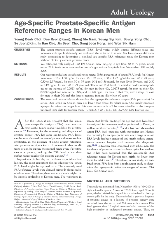 (PDF) Age-Specific Prostate-Specific Antigen Reference Ranges in Korean Men