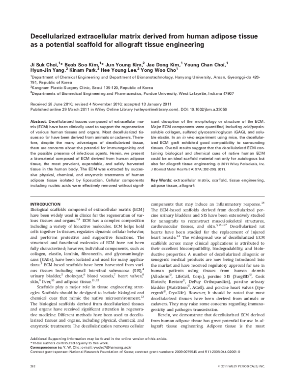 (PDF) Decellularized extracellular matrix derived from human adipose tissue as a potential ...
