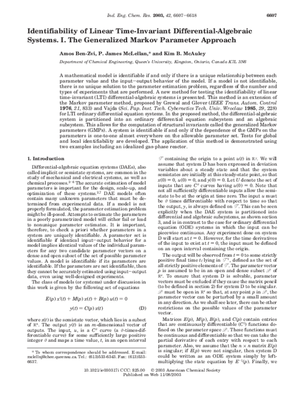 (PDF) Identifiability of linear time-invariant differential-algebraic systems application of ...