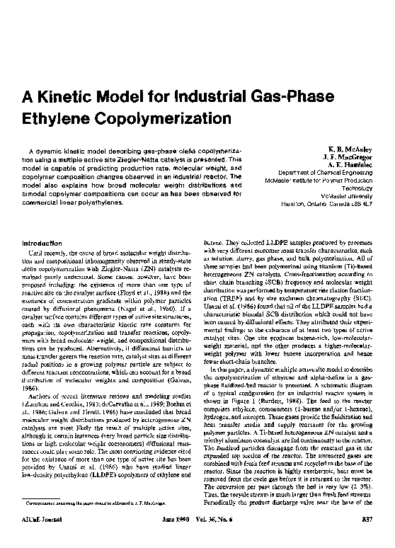 (PDF) A kinetic model for industrial gas-phase ethylene copolymerization