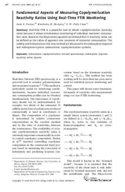 (PDF) Fundamental Aspects of Measuring Copolymerization Reactivity Ratios Using Real-Time FTIR ...