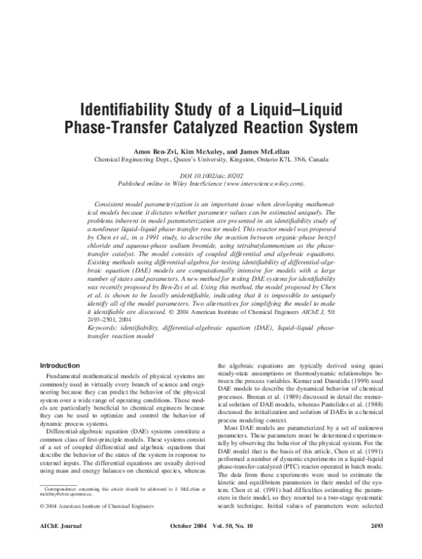 (PDF) Identifiability study of a liquid-liquid phase-transfer catalyzed reaction system