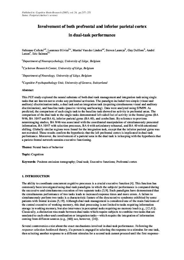 (PDF) Involvement of both prefrontal and inferior parietal cortex in ...