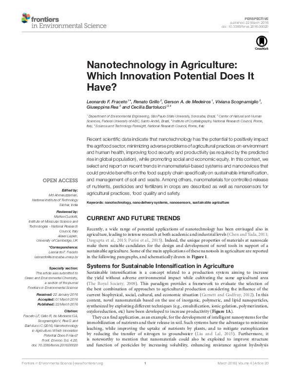 (PDF) Nanotechnology in Agriculture: Which Innovation Potential Does It Have?