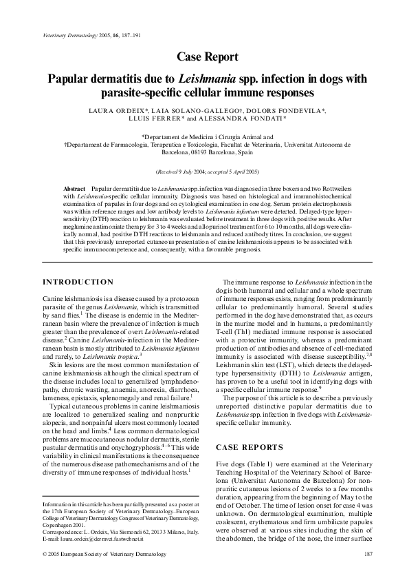 (PDF) Papular dermatitis due to Leishmania spp. infection in dogs with ...