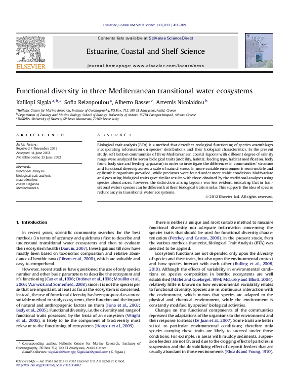 (PDF) Functional diversity in three Mediterranean transitional water ...