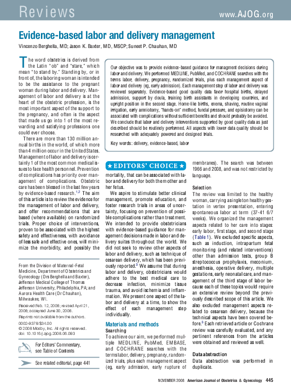 (PDF) Evidence-based labor and delivery management