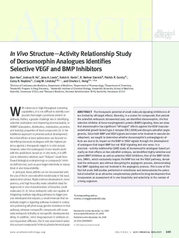 (PDF) In Vivo Structure−Activity Relationship Study of Dorsomorphin ...