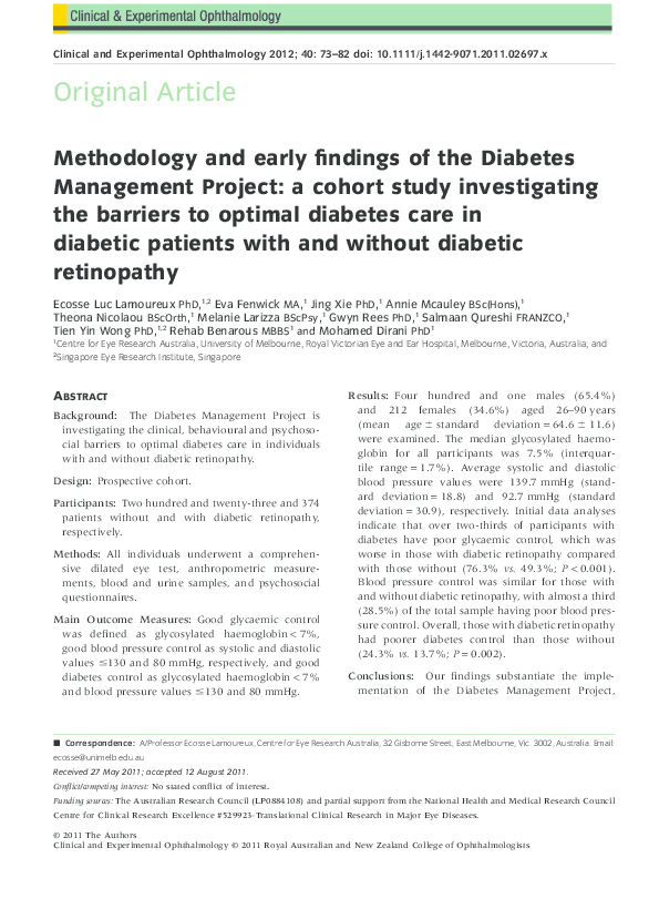 (PDF) Methodology and early findings of the Diabetes Management Project ...