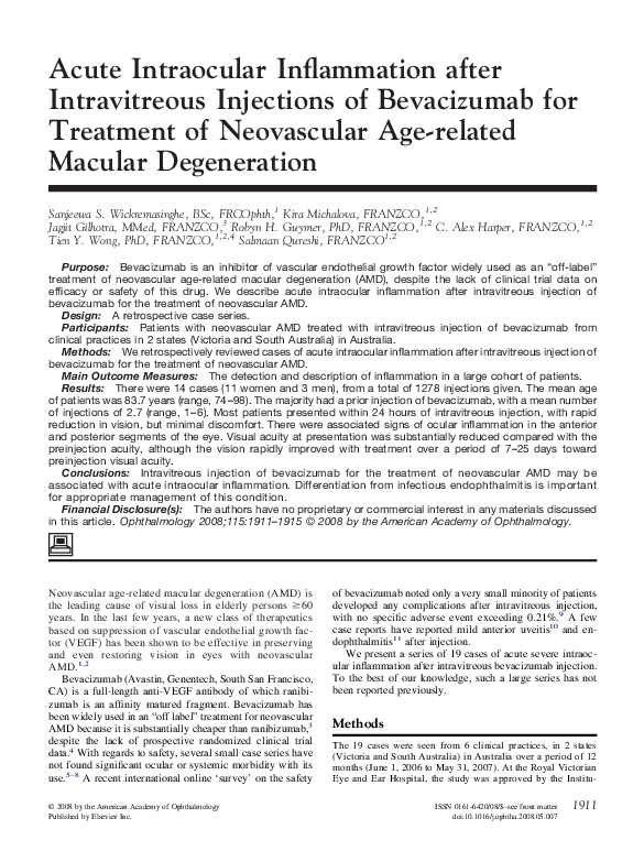 (PDF) Acute Intraocular Inflammation after Intravitreous Injections of ...