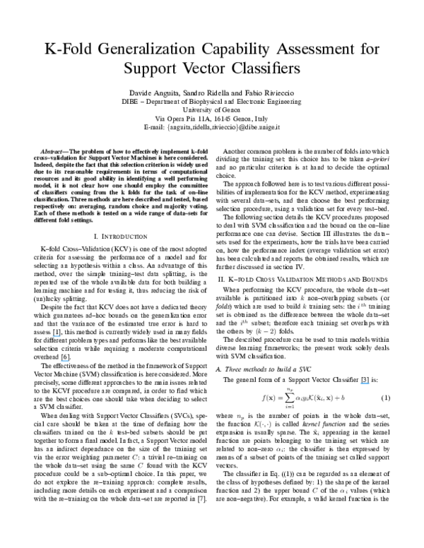 (PDF) K-fold generalization capability assessment for support vector classifiers