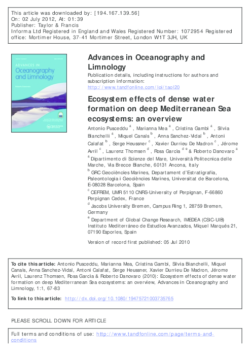 (PDF) Ecosystem effects of dense water formation on deep Mediterranean ...