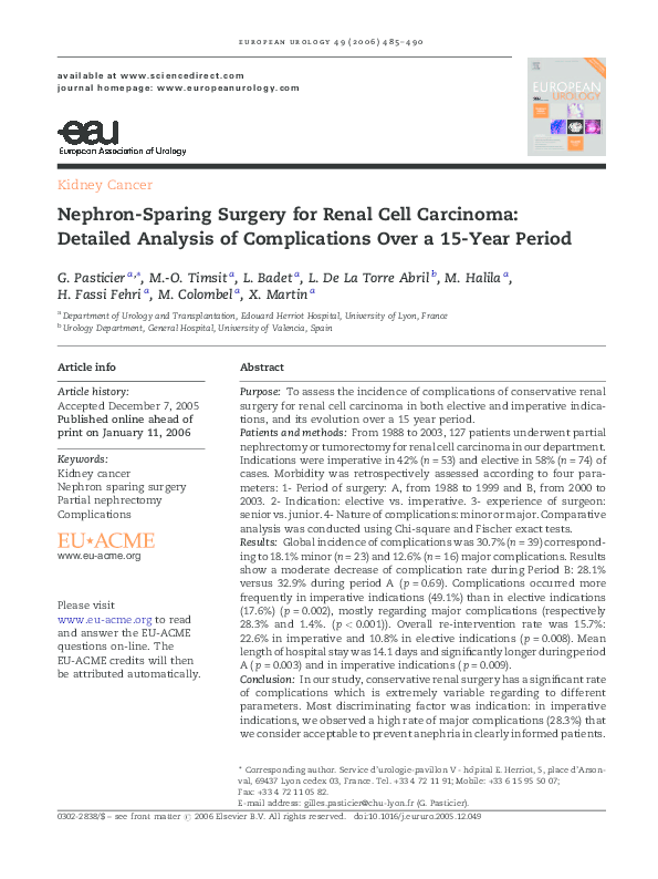 (PDF) Nephron-Sparing Surgery for RCC: A 10-Year Review