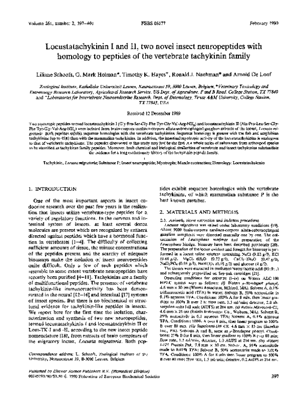 (PDF) Locustatachykinin I and II, two novel insect neuropeptides with ...