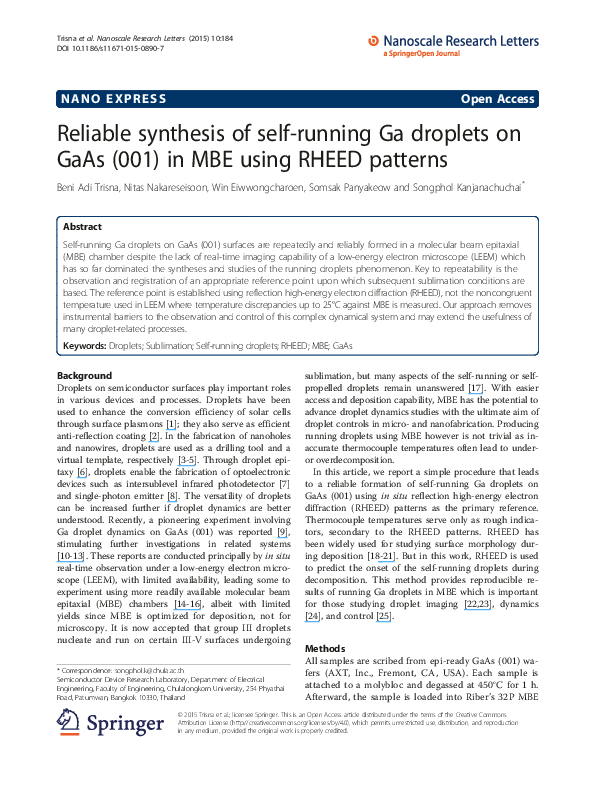 (PDF) Reliable synthesis of self-running Ga droplets on GaAs (001) in ...