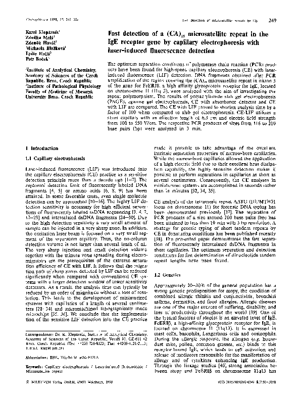 Pdf Fast Detection Of A Ca 18 Microsatellite Repeat In The Ige Receptor Gene By Capillary