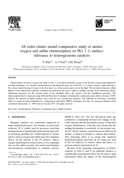 (PDF) Ab initio cluster model comparative study of atomic oxygen and sulfur chemisorption on Pt ...