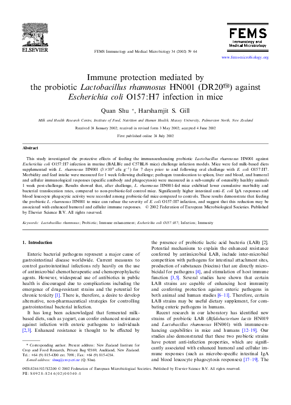 (PDF) Immune protection mediated by the probiotic Lactobacillus ...