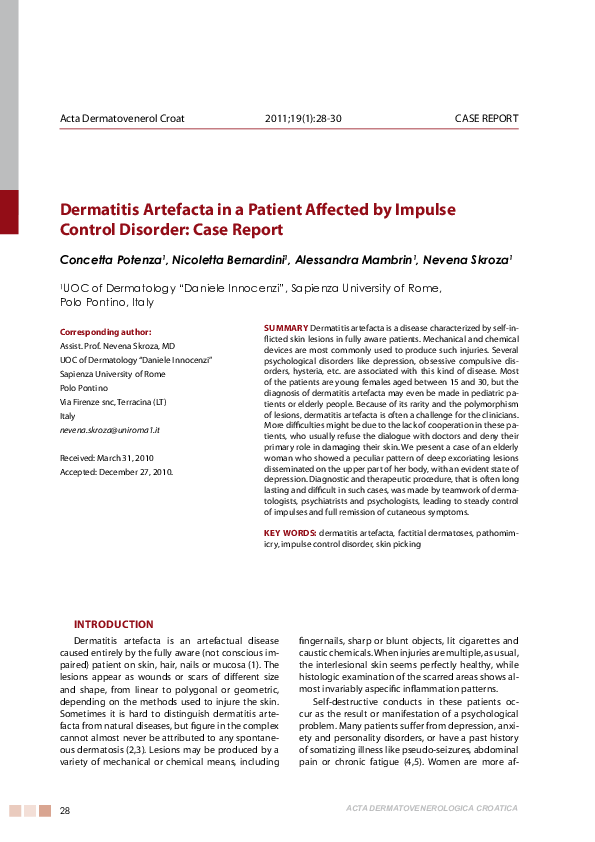 (PDF) Dermatitis artefacta in a patient affected by impulse control ...