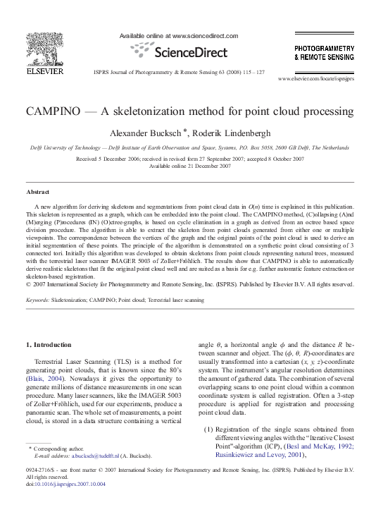 (PDF) CAMPINO — A skeletonization method for point cloud processing
