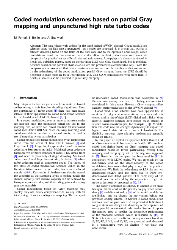 Pdf Coded Modulation Schemes Based On Partial Gray Mapping And Unpunctured High Rate Turbo Codes