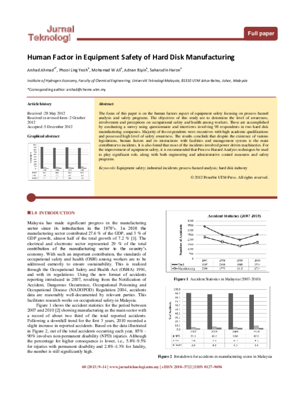 (PDF) Human Factor in Equipment Safety of Hard Disk Manufacturing