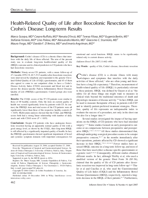 (PDF) Health-Related Quality of Life after Ileocolonic Resection for ...