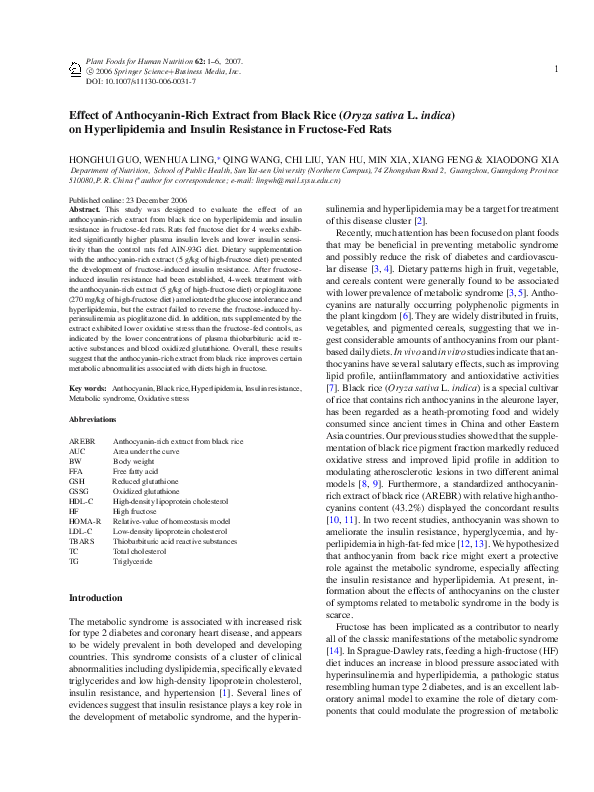 (PDF) Effect of anthocyanin-rich extract from black rice (Oryza sativa L. indica) on ...