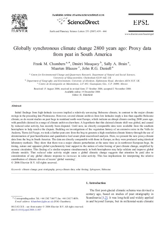 (PDF) Globally synchronous climate change 2800 years ago: Proxy data ...