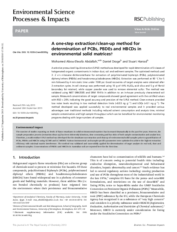 (PDF) A one-step extraction/clean-up method for determination of PCBs, PBDEs and HBCDs in ...