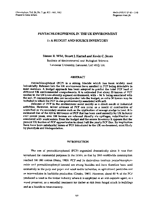 (PDF) Pentachlorophenol in the UK environment